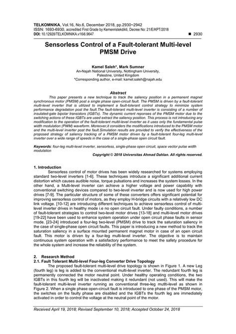 Sensorless Control Of A Fault Tolerant Multi Level Pmsm Drive