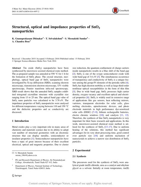Structural Optical And Impedance Properties Of Sno2 Nanoparticles Request Pdf