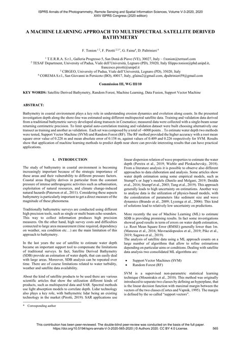 Pdf A Machine Learning Approach To Multispectral Satellite Derived Bathymetry