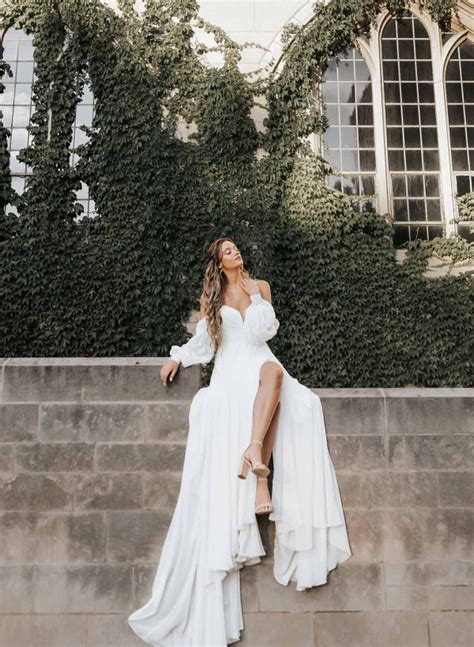 A Line Sweetheart Long Sleeves Chiffon Sweep Train Wedding Dress Missacc