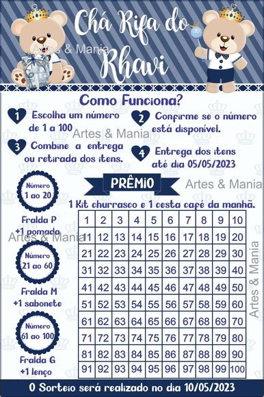 Convite Digital Chá Rifa Ursinho Elo Produtos Especiais