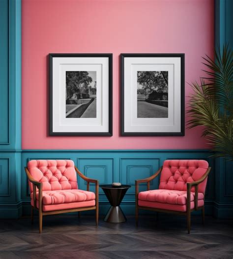 Premium Photo Chic Mockup Lounge White Print Photoframe With Pink Chairs
