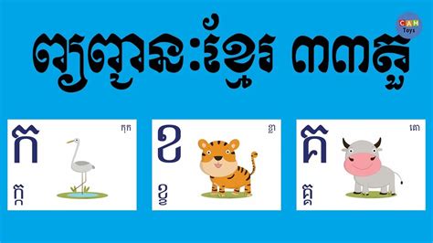 រៀនព្យញ្ជនៈខ្មែរ ៣៣តួ ចម្រៀង កខគឃង Khmer Alphabets Song Youtube