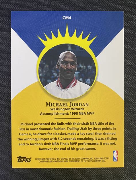 2001 02 Topps Ttc Michael Jordan 乔丹 奖杯时刻 Moment 1998 六冠王里程碑最重要一冠 篮球之神