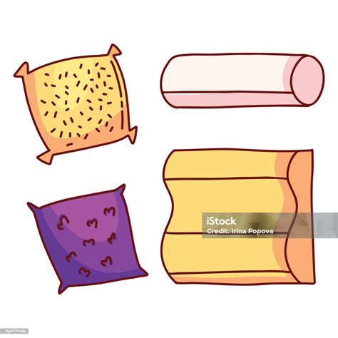 베개 종류 수면 베개 세트의 종류 흰색 배경에 고립 된 개체를 손으로 그리기 벡터 0명에 대한 스톡 벡터 아트 및 기타 이미지