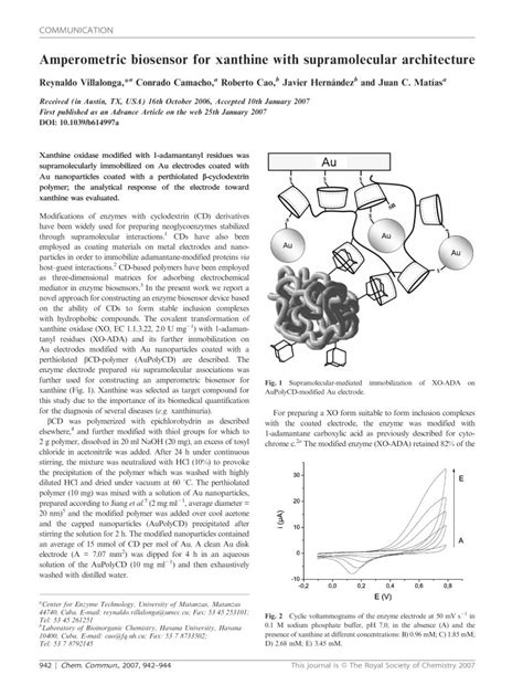 Amperometric Biosensor For Xanthine With Supramolecular Architecture Digital