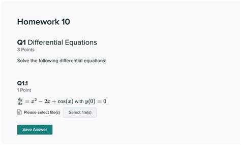 solved homework 10 q1 differential equations 3 points solve