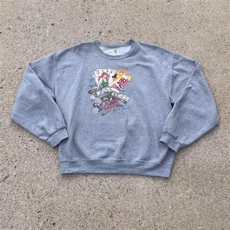 Vintage Jerzees Grey Las Vegas Sweater Depop