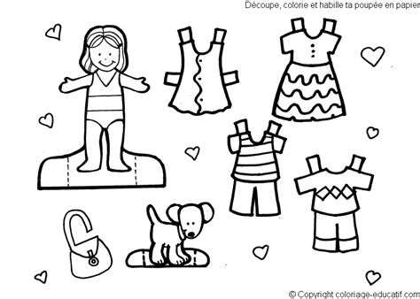 Coloriage educatif Poupées en papier à colorier petite fille avec un