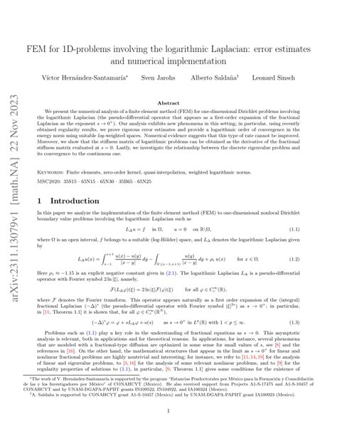 Pdf Fem For 1d Problems Involving The Logarithmic Laplacian Error