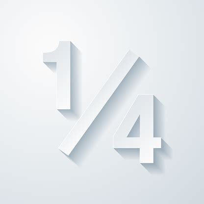 1 Out Of 4 One Quarter Icon With Paper Cut Effect On Blank Background