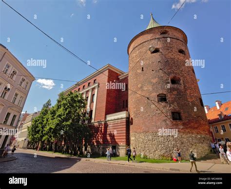 Powder Tower Medieval Cylindrical Brick Stone Building That Was Part
