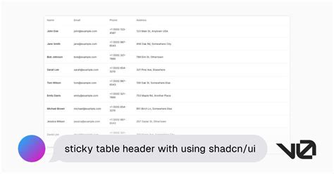 Sticky Table Header With Using Shadcnui A Shadcnui And V0 Generation V0