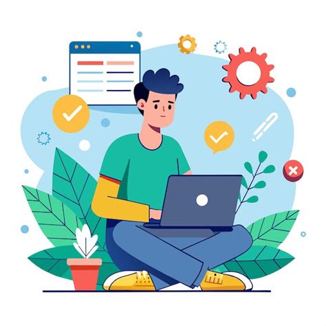 A Man Seated On The Ground Working On A Laptop Presumably Fixing A Web