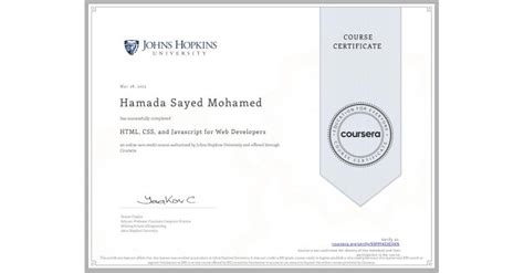Hamada Sayed On Linkedin Completion Certificate For Html Css And Javascript For Web Developers