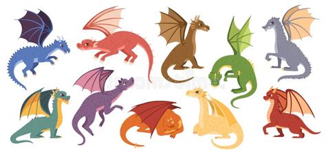 Dragones Mágicos Criaturas Míticas Dragón Volador Y Fantasía Monstruo Aislado De Dibujos