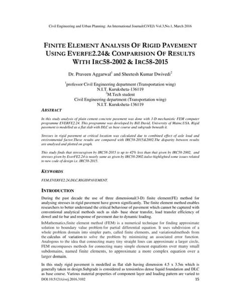 Finite Element Analysis Of Rigid Pavement Using Everfe2 24and Comparision