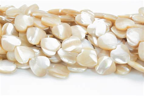Brown Mop Heart Beads Mother Of Pearl Puffy Heart Shape