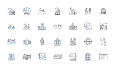 관광 기업 라인 아이콘 컬렉션입니다 모험 환대 목적지 경험 여행 휴가 모험 벡터 및 선형 그림 요리 문화 활동 개요 표지판 세트 0명에 대한 스톡 벡터 아트 및 기타 이미지