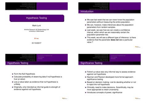 Pdf Introduction Hypothesis Testing University Of