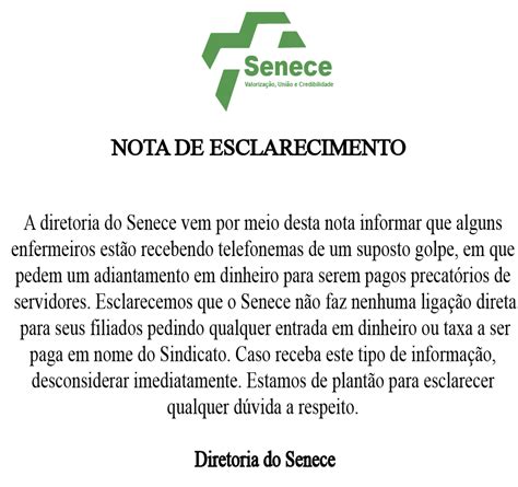 Suposto Golpe Por Ligações Nota De Esclarecimento Senece