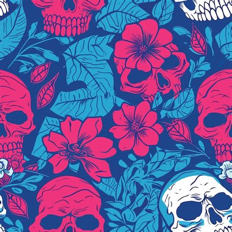 Premium Vector Seamless Colorful Skull Pattern