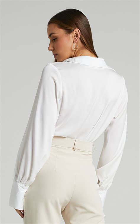 Zephyr Bodysuit Plunge Neck Cowl Bodysuit In White Showpo Usa