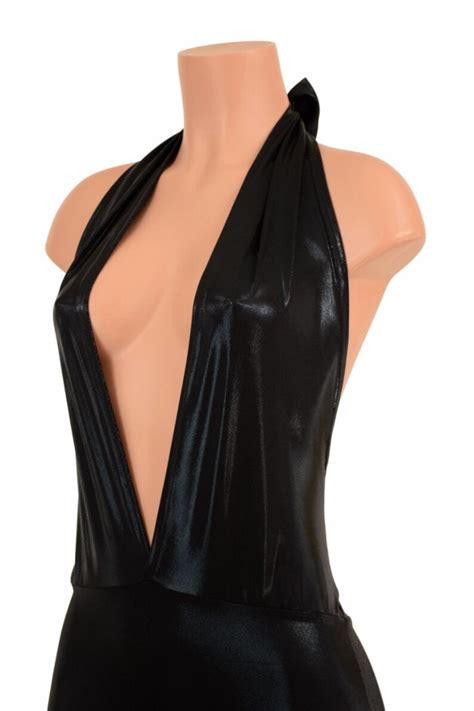 Black Mystique Metallic Josie Halter Catsuit With Etsy
