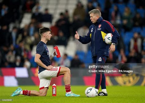 Arsenal Assistant Manger Steve Round Speaks To Kieran Tierney Before News Photo Getty Images