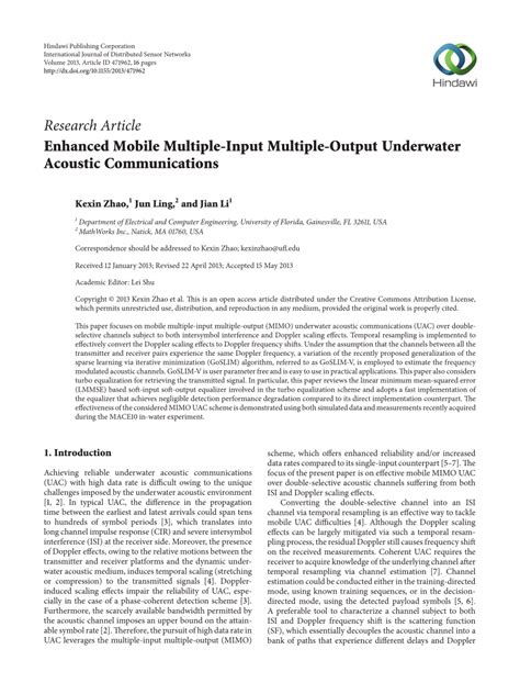 pdf mobile multi input multi output underwater acoustic communications
