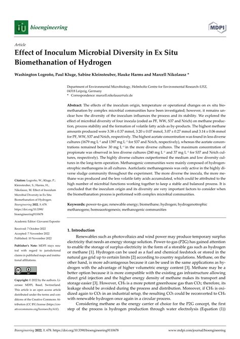 Pdf Effect Of Inoculum Microbial Diversity In Ex Situ Biomethanation