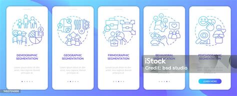 Type Of Market Segmentation Blue Gradient Onboarding Mobile App Screen Stock Illustration