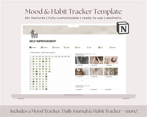 Notion Template Habit Tracker Journal Mood Tracker Setup Layout Notion Planner Digital Habit