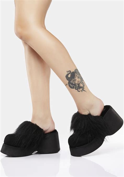 Delias By Dolls Kill Faux Fur Platform Clogs Black