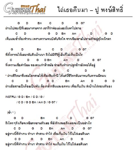 คอร์ด ไถ่เธอคืนมา ปู พงษ์สิทธิ์ คอร์ดเพลง กีตาร์