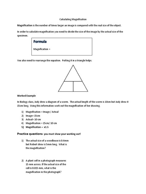 DP Biology Calculating Magnification And Size Worksheets Library