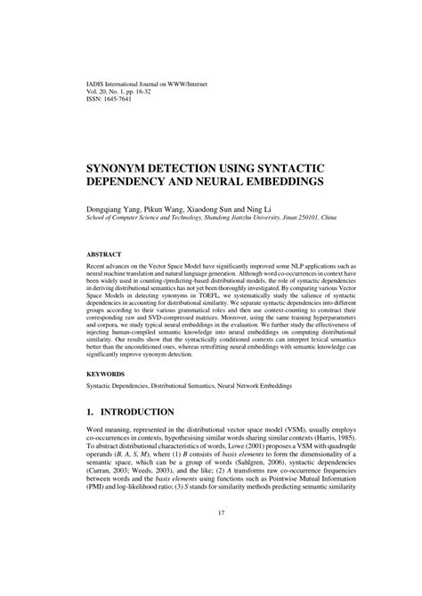 Pdf Synonym Detection Using Syntactic Dependency And Neural Embeddings
