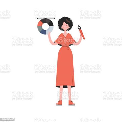 컬러 휠과 펜 도구로 전체 길이를 서있는 여성 격리 프리젠 테이션 사이트를위한 요소 개념에 대한 스톡 벡터 아트 및 기타 이미지