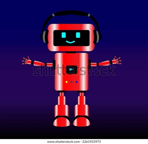 Cartoon Red Robot Headphones On Blue Stock Vector Royalty Free