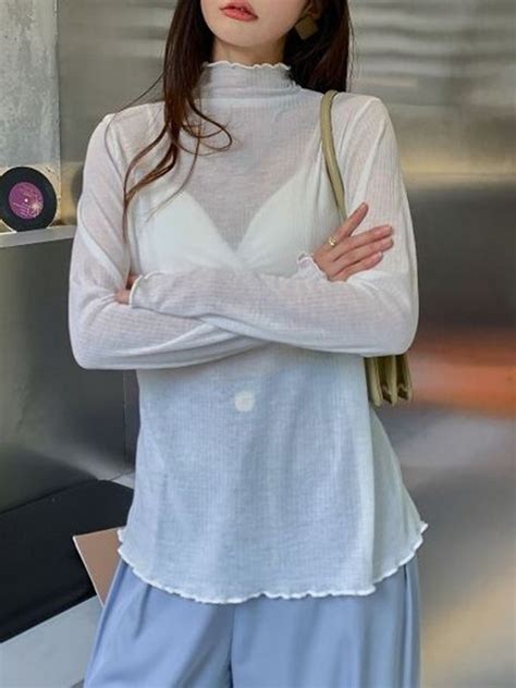 Emmiol Free Shipping 2023 Semi Sheer Ribbed Knit Top White ONE SIZE In