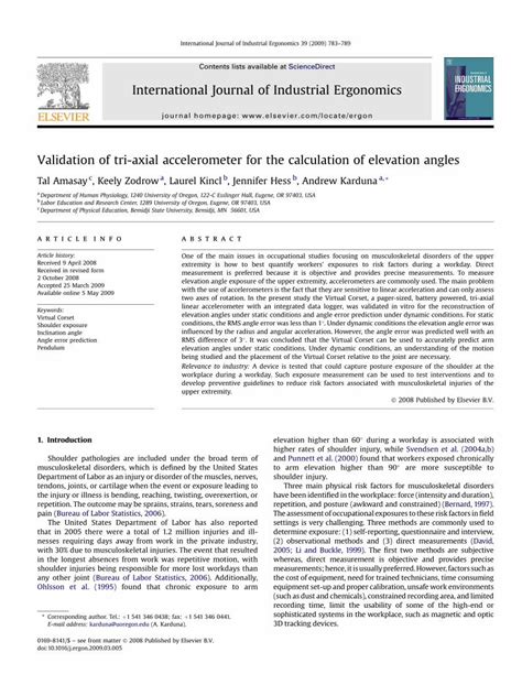 Pdf Validation Of Tri Axial Accelerometer For The Calculation Of