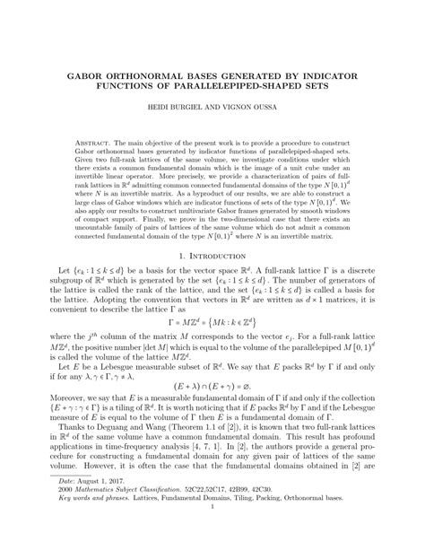 Pdf Gabor Orthonormal Bases Generated By Indicator Functions Of Parallelepiped Shaped Sets
