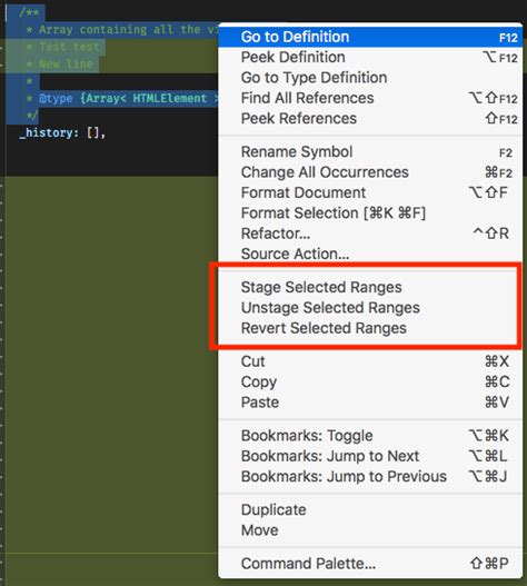 Context Menu Git Stageunstagerevert Selected Ranges Only Displayed
