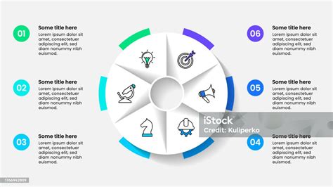 infografikvorlage tortendiagramm mit 6 schritten stock vektor art und