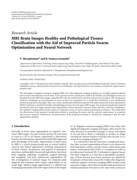 Pdf Mri Brain Images Healthy And Pathological Tissues Classification