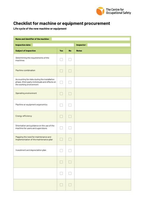Checklist For Machine Or Equipment Procurement The Centre For