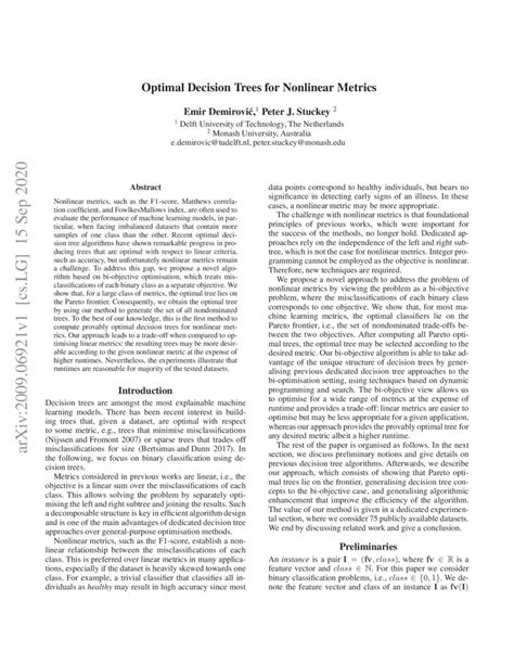 Optimal Decision Trees For Nonlinear Metrics Deepai