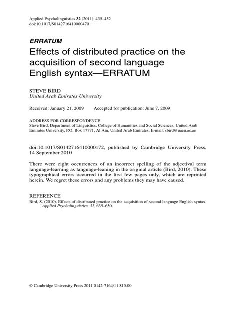 Effects Of Distributed Practice On The Acquisition Of Second Language