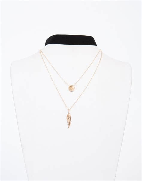 Layered Pendant Velvet Choker Necklace Black Gold Choker Necklace