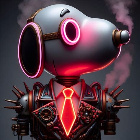 Snoopy Show Inspired By Steampunk In The Form Of A Neon Robot Premium